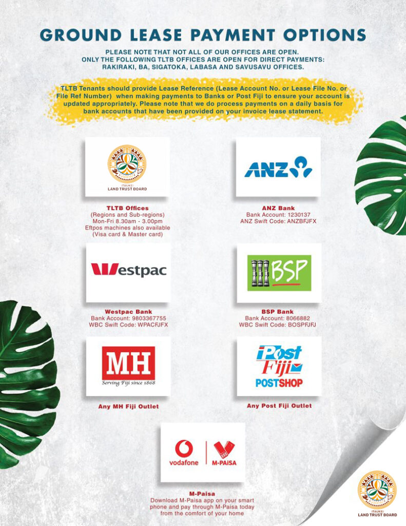 Lease Payment Method & Bank Details - iTaukei Land Trust Board (TLTB)